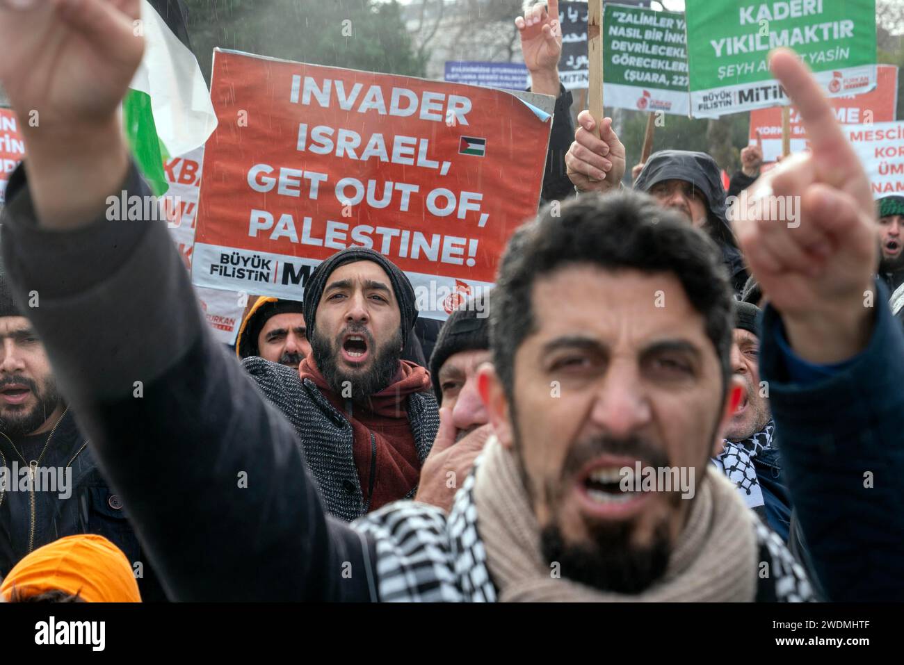 Fatih, Istanbul, Turkey. 21st Jan, 2024. Demonstrators shout slogans ...