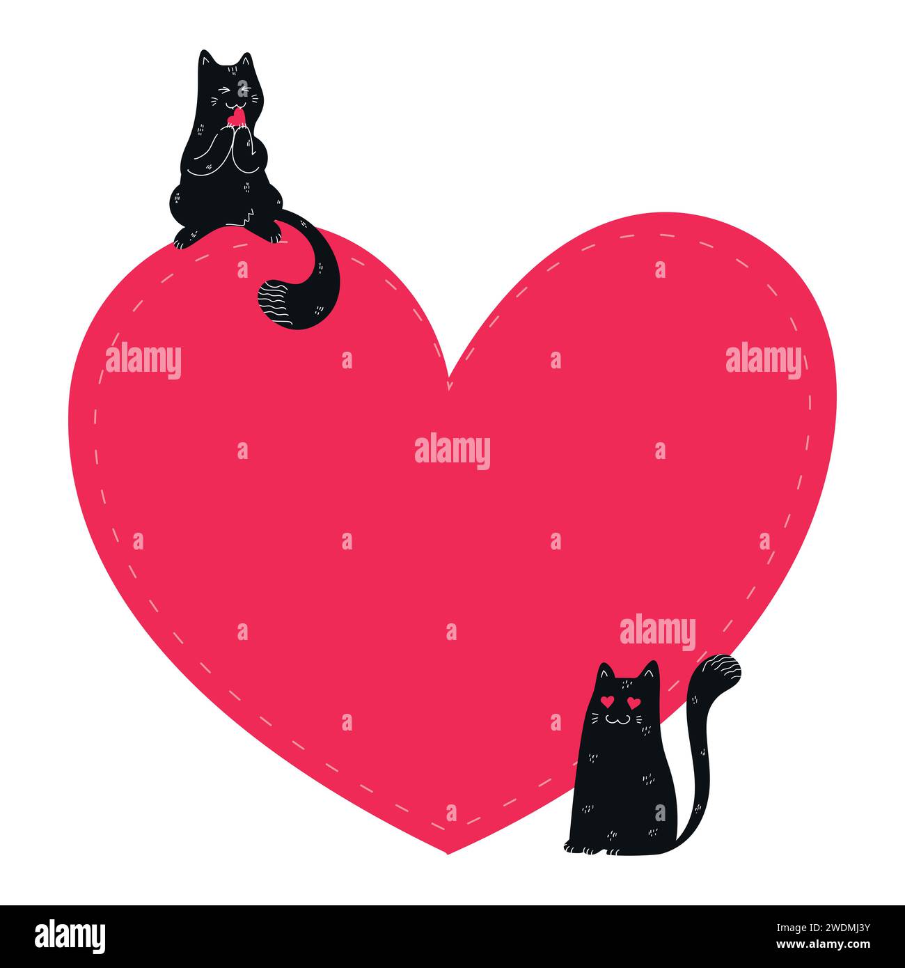 Heart template decorated with black cats. Valentines Day greeting card ...