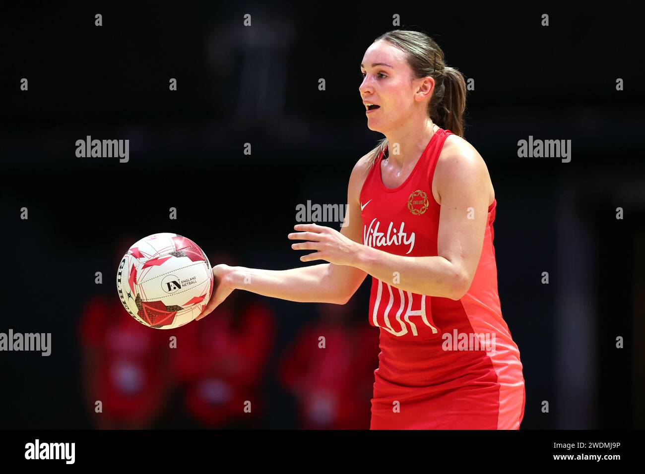 England's Natalie Metcalf in action during the Vitality Netball Nations ...