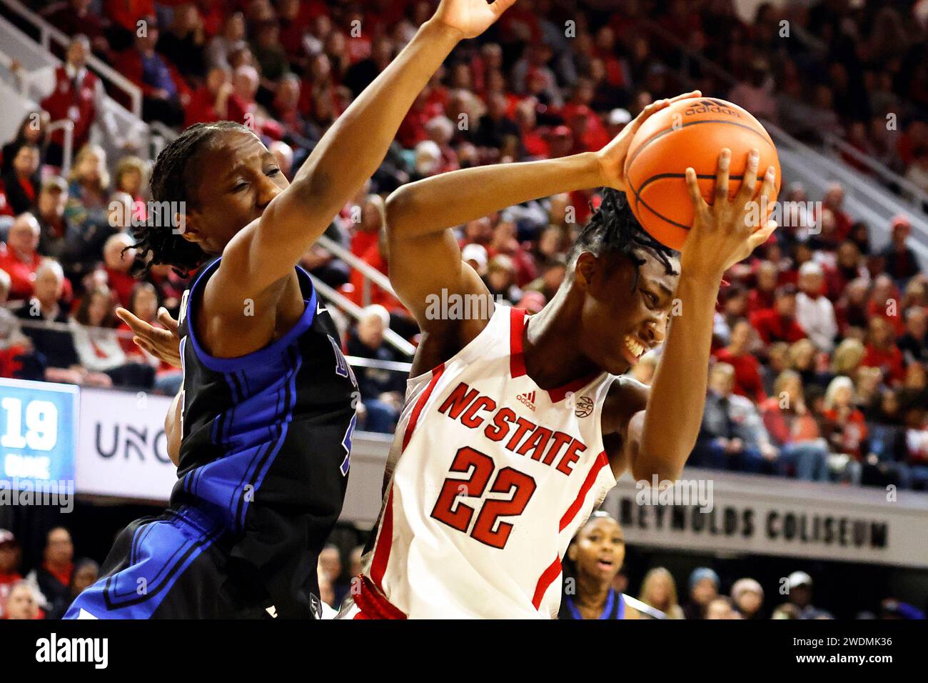 North Carolina State's Saniya Rivers (22) grabs a rebound from Duke's ...