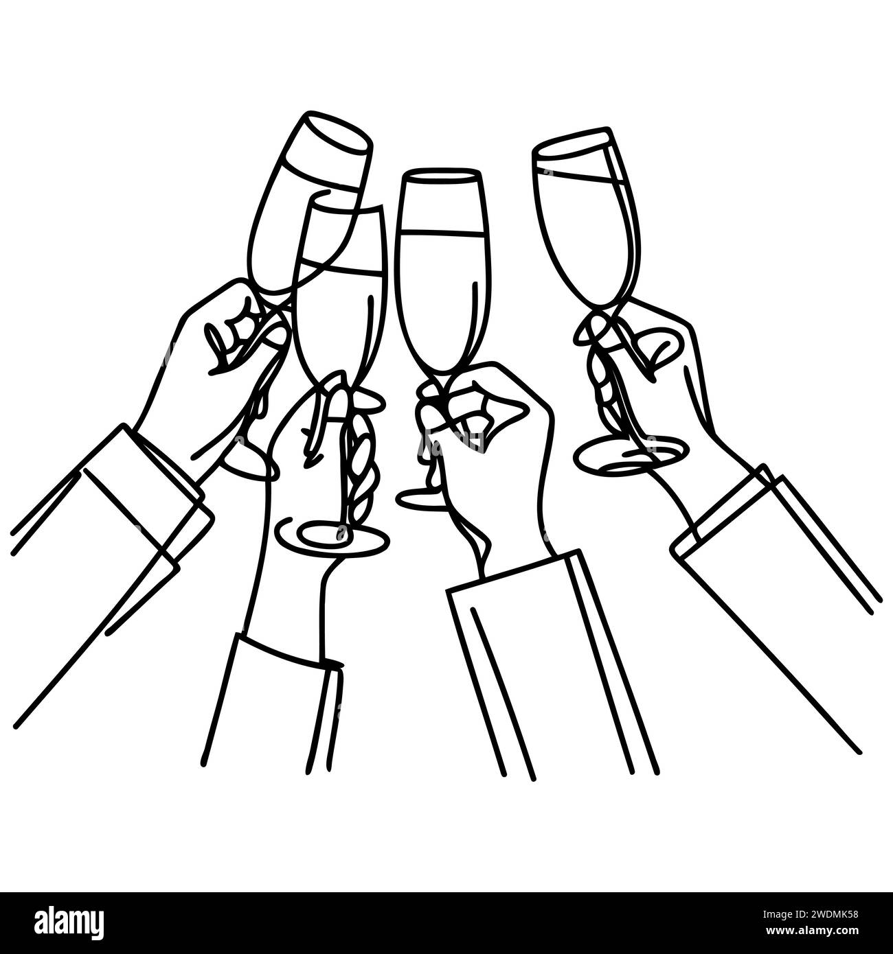 Hands Hold Glasses Of Wine One Line Is A Continuous Outline Of The