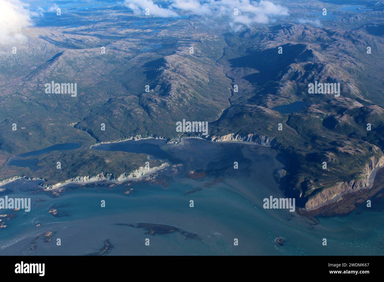Alaska coast on Cook Inlet photographed from an airplane Stock Photo ...
