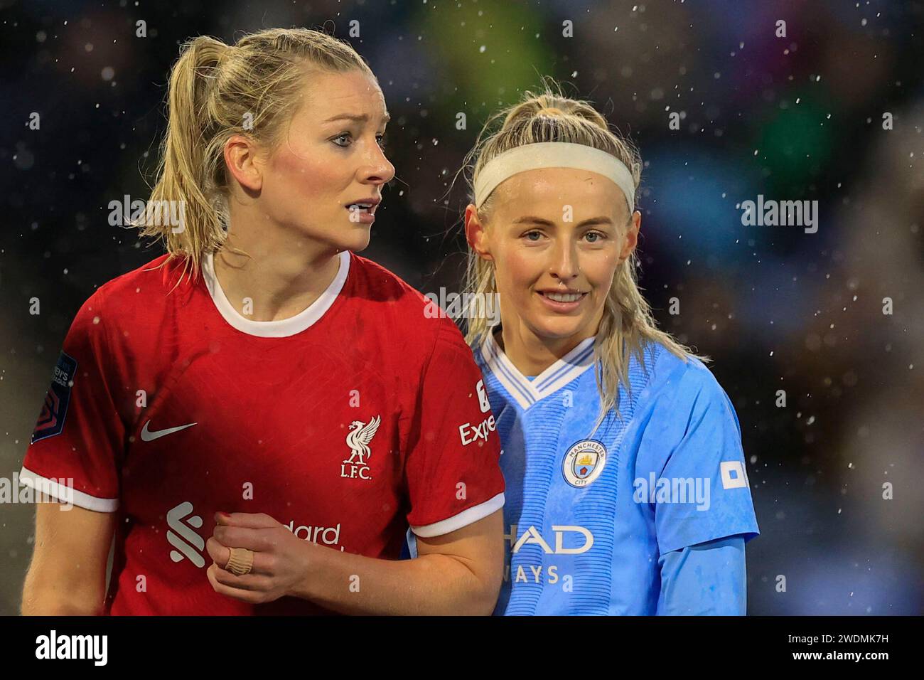Chloe Kelly of Manchester City is marked by Gemma Bonner of Liverpool ...