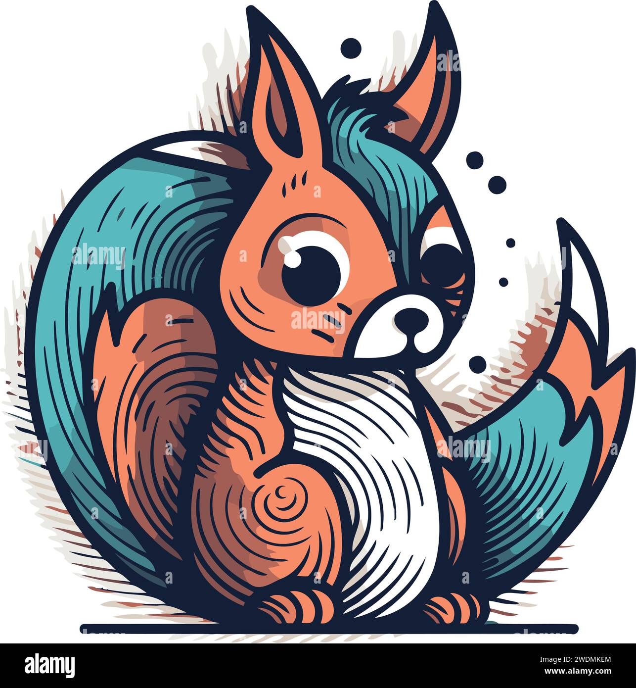 Vector illustration of cute cartoon squirrel. Hand drawn doodle style ...