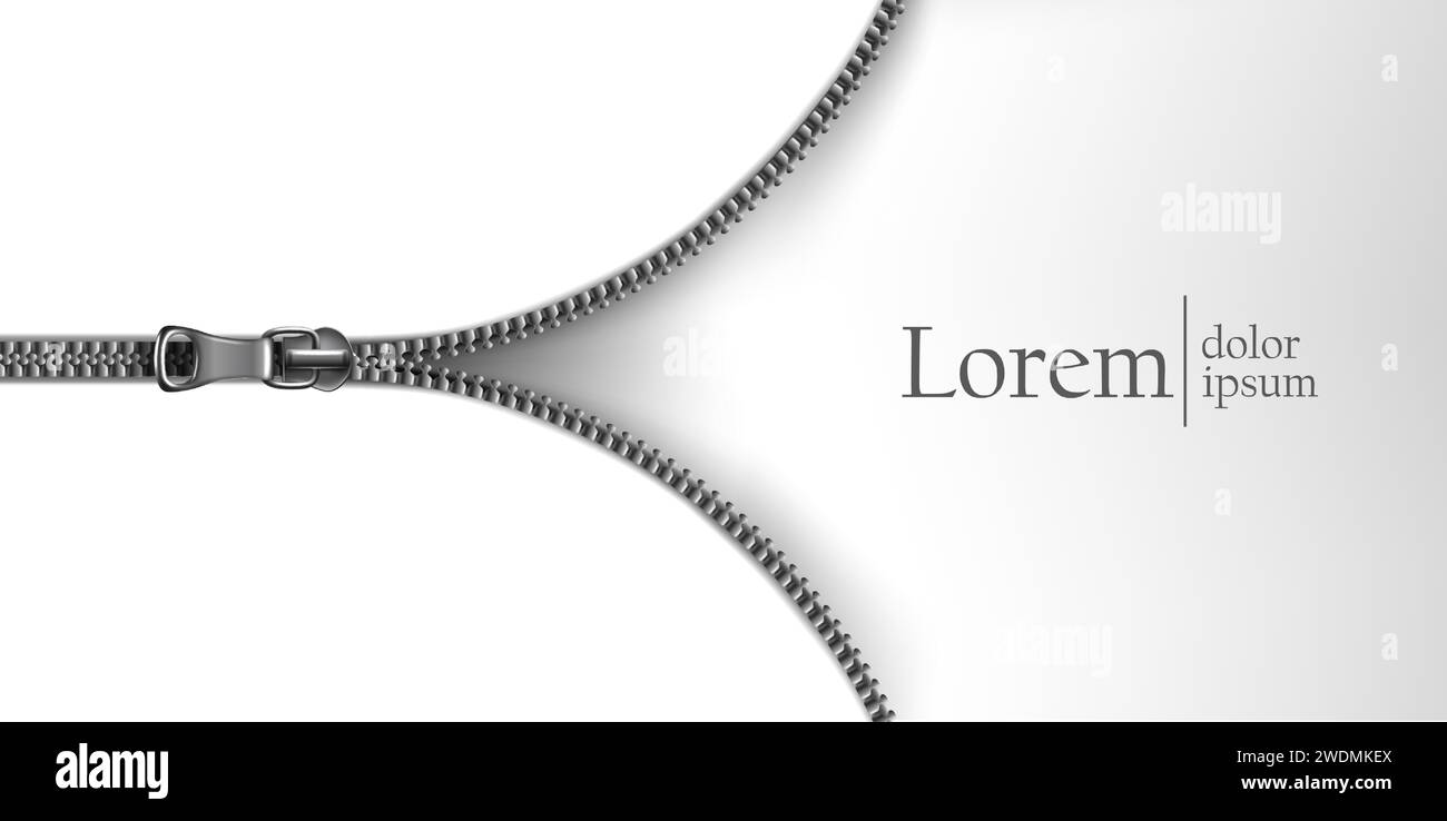 realistic vector open zipper background. Design concept banner ...