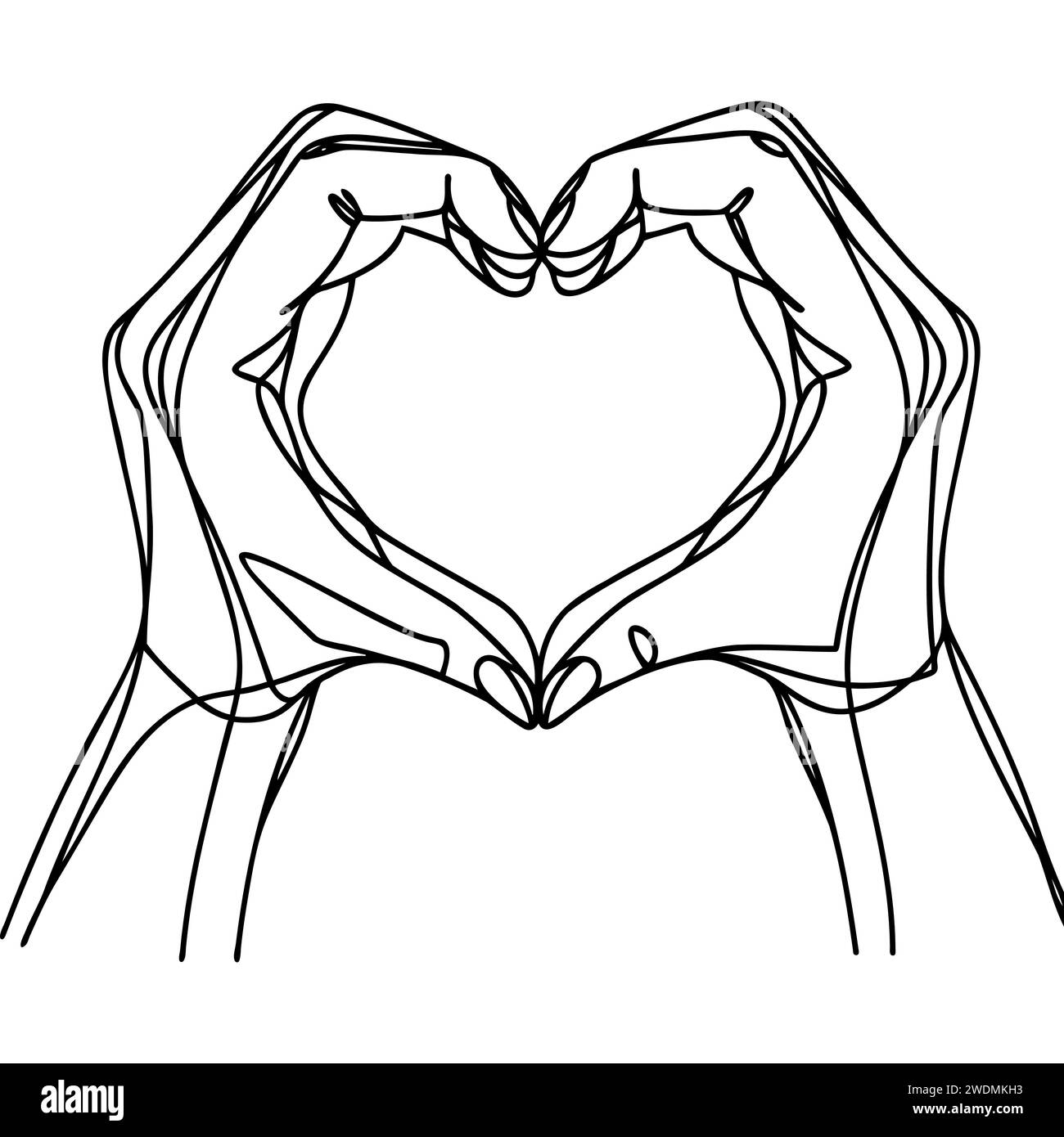 One line draws the hands, making a heart sign or symbol with the ...