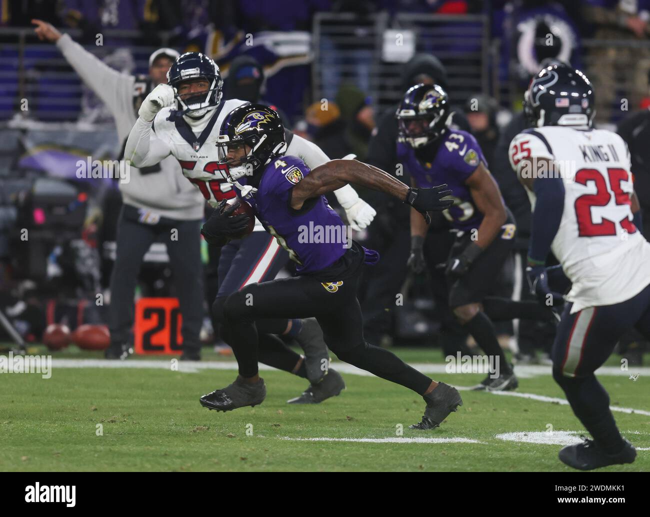 Baltimore, MD, USA. 20th Jan, 2024. Baltimore Ravens WR Zay Flowers (4 ...