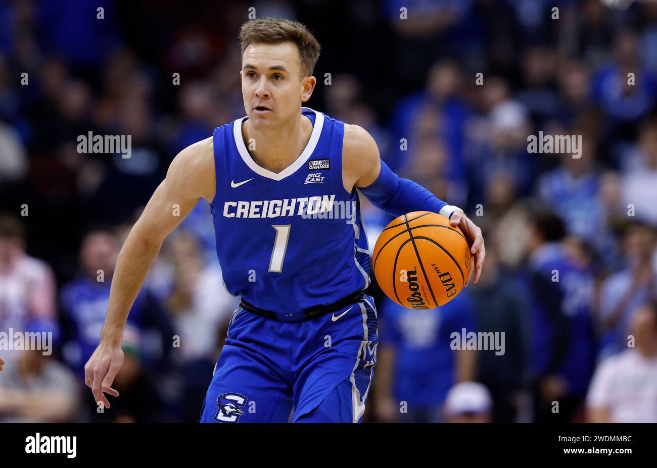 Creighton guard Steven Ashworth (1) dribbles the ball against Seton ...