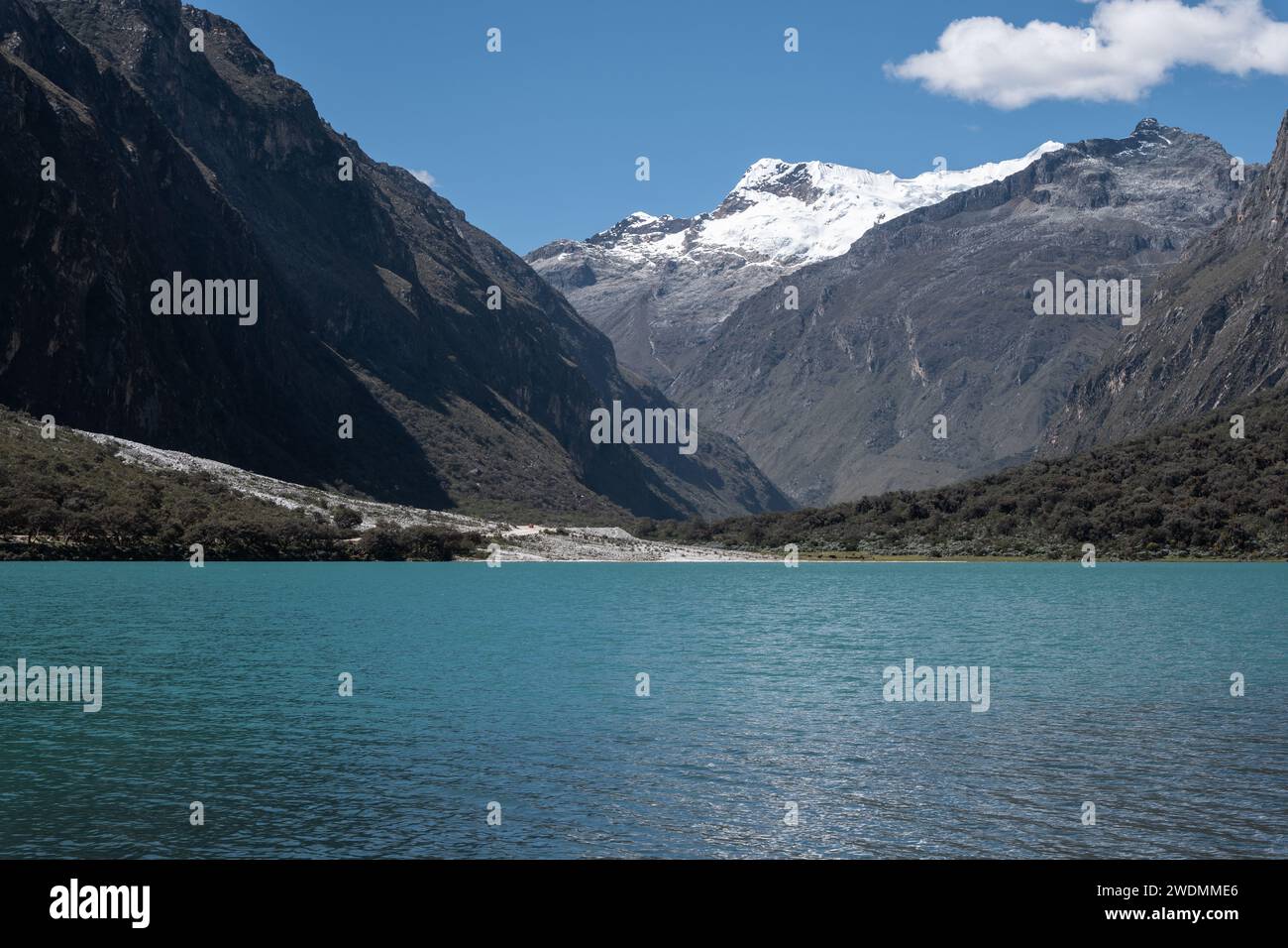 Llanganuco Lagoon located at 3850 meters above sea level in the ...