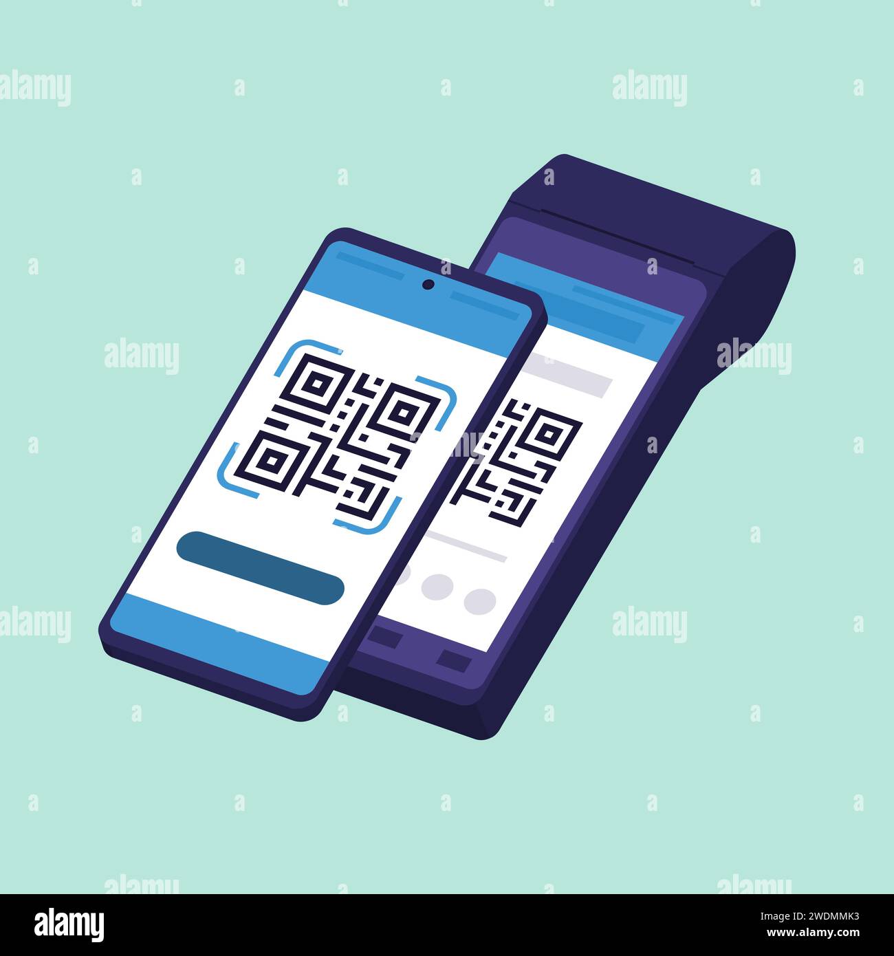 Smartphone Scanning A Qr Code Displayed On Pos Machine Qr Code Payment Stock Vector Image And Art