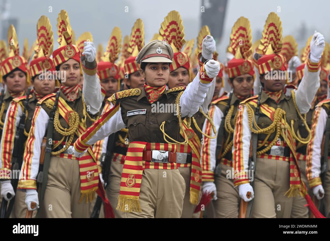 NEW DELHI, INDIA - JANUARY 21: Women personnel of SSB march past during ...