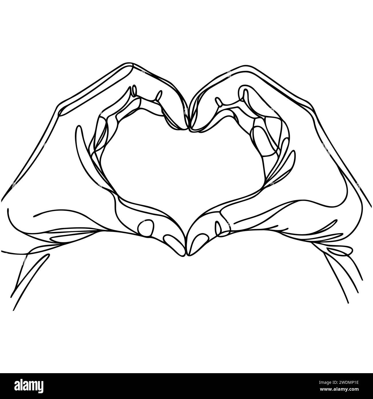 One line draws the hands, making a heart sign or symbol with the ...