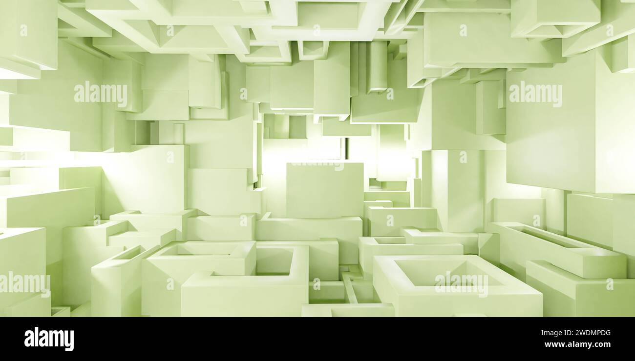 Room Filled With Many bright green Boxes 3d render illustration Stock ...