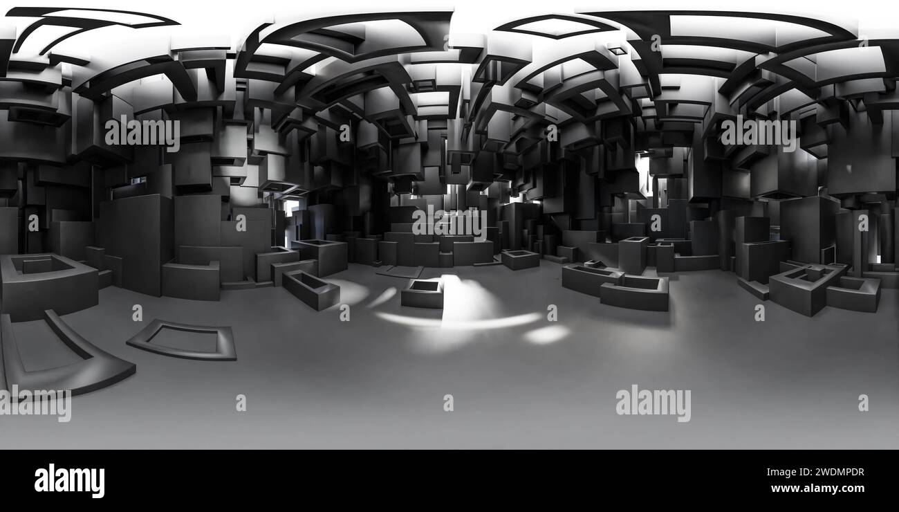 Expansive Hall Filled With Numerous boxes 360 panorama vr environment ...