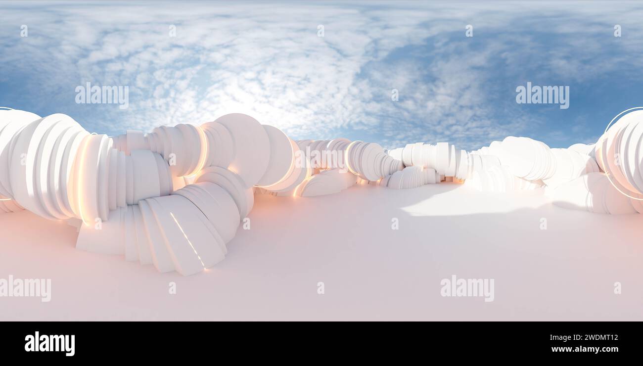 Group of White Circular Objects on White Floor 360 panorama vr ...