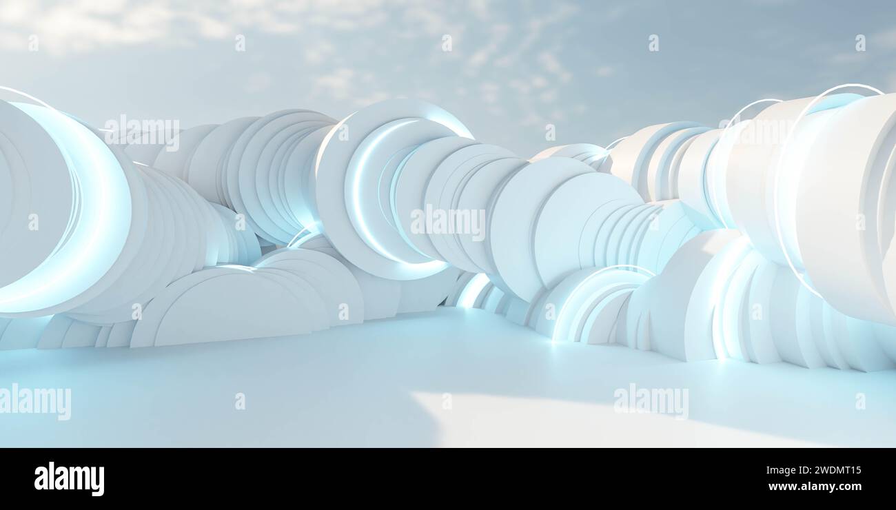 Group of White Circular Objects on White Floor 3d render illustration ...