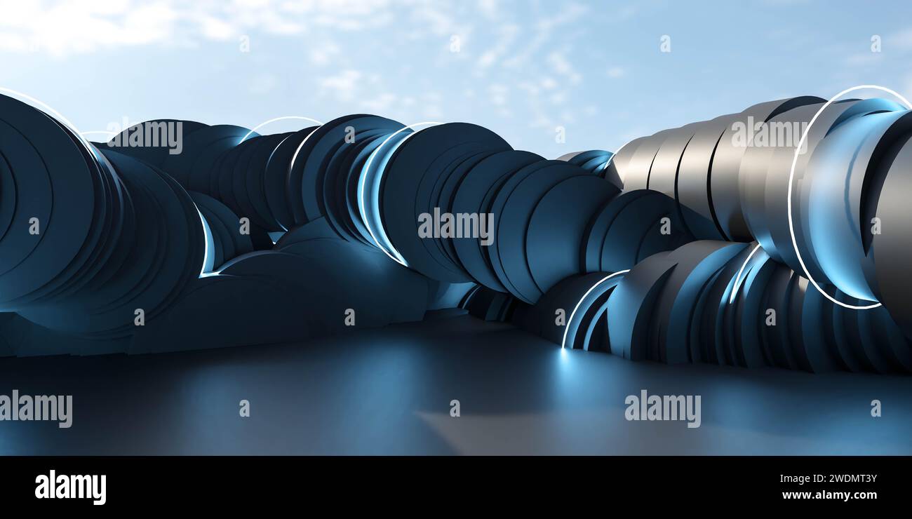A Large Group of Metal Objects on a Floor 3d render illustration Stock ...