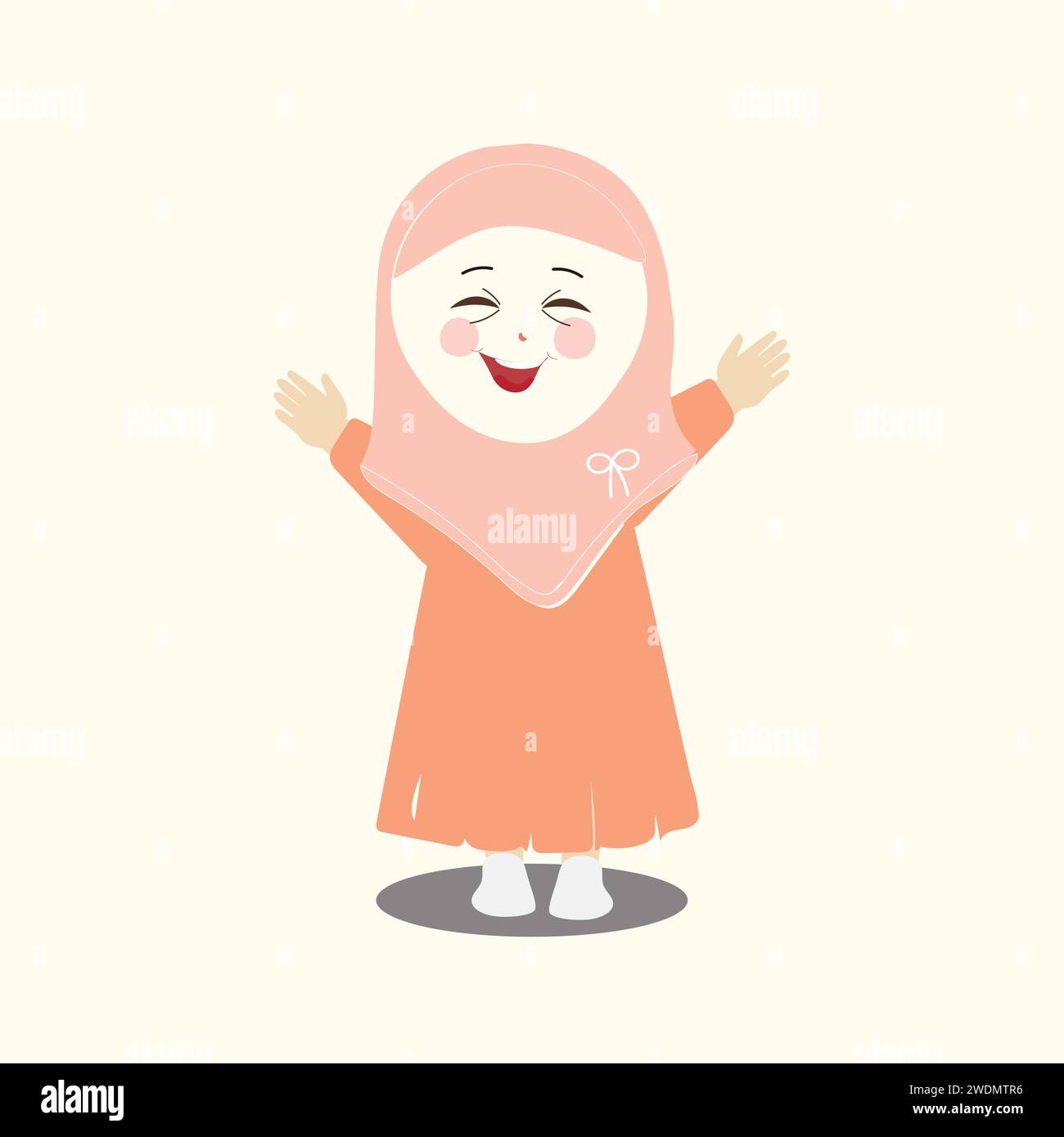 Muslim kid, little girl ramadan cartoon vector illustration. Cute ...