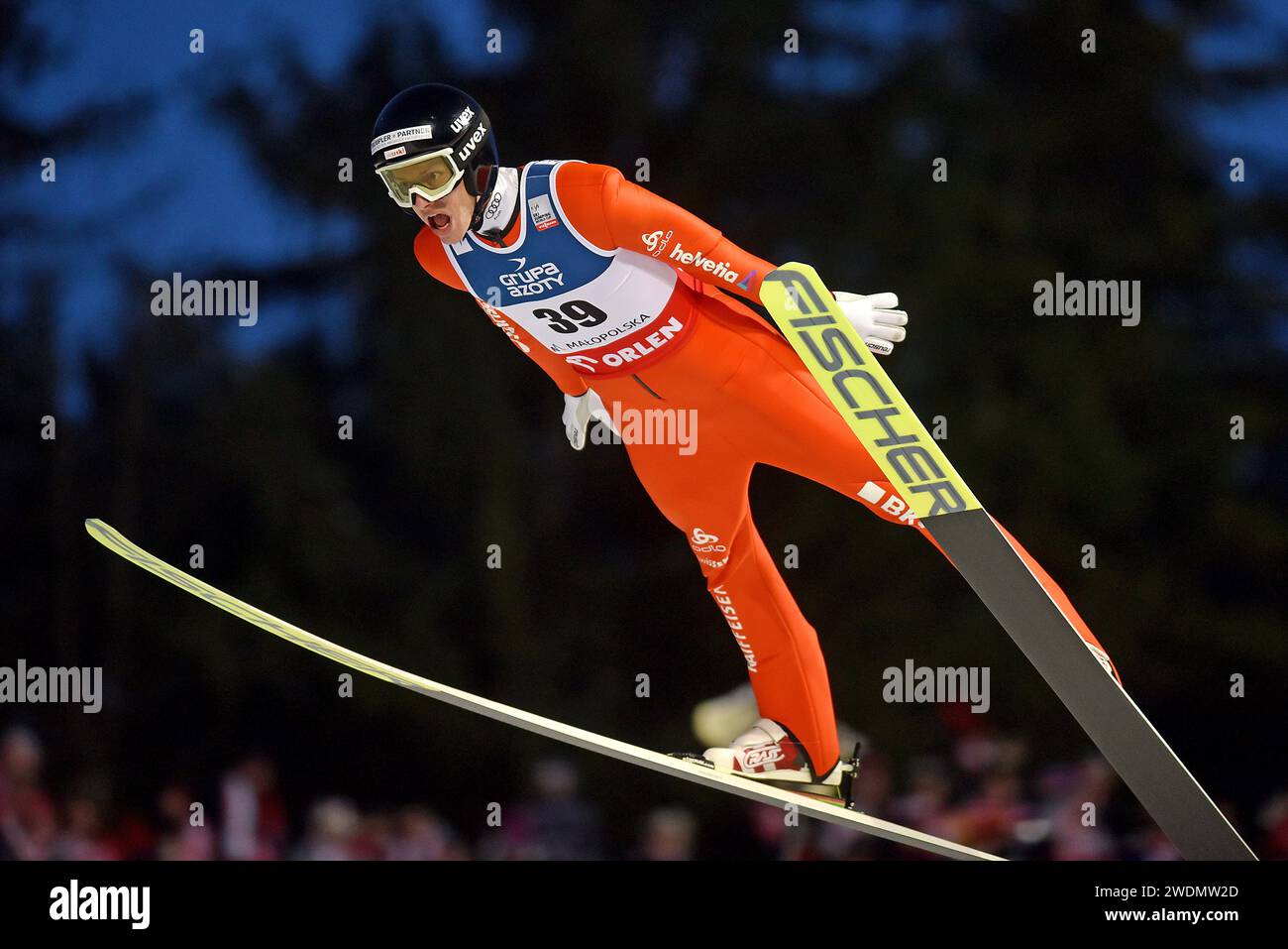 Zakopane, Poland. 21st Jan, 2024. Gregor Deschwanden during the FIS Ski ...