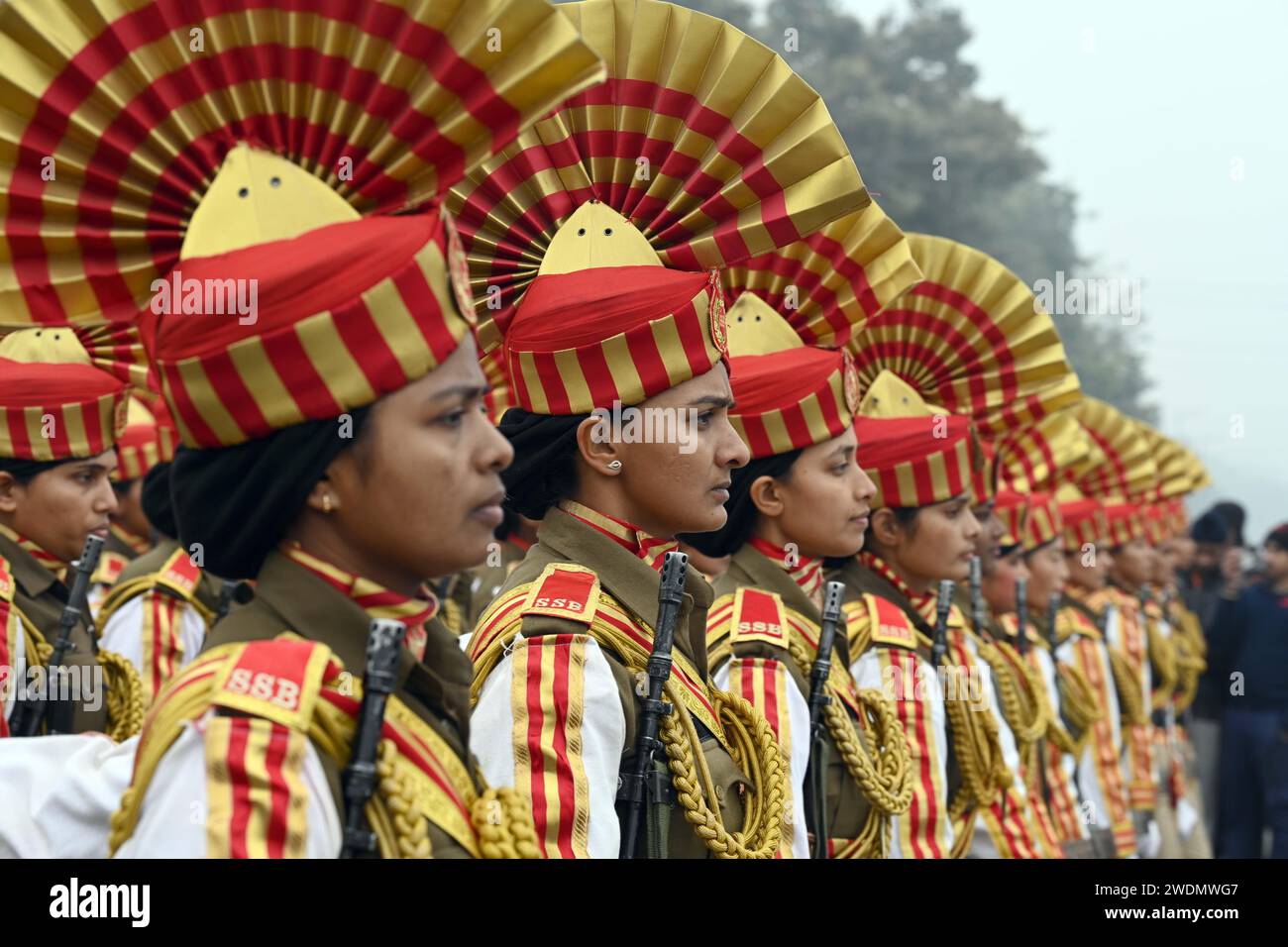 NEW DELHI, INDIA - JANUARY 21: Women personnel of SSB march past during ...