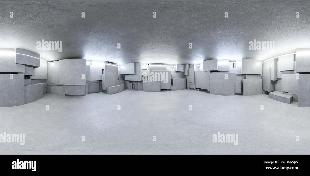 Room Filled With concrete cubes, Minimalist and industrial Interior ...