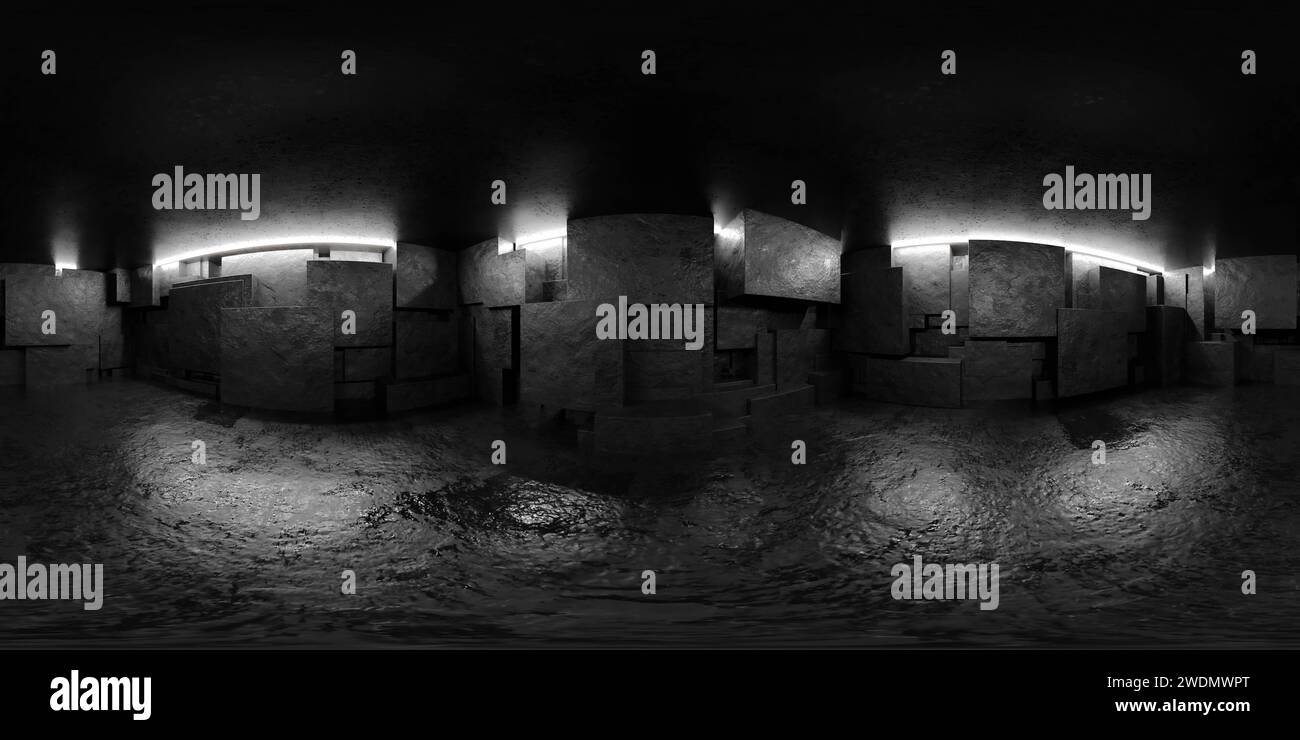 dark indutrial room with concrete cube walls 360 panorama vr ...