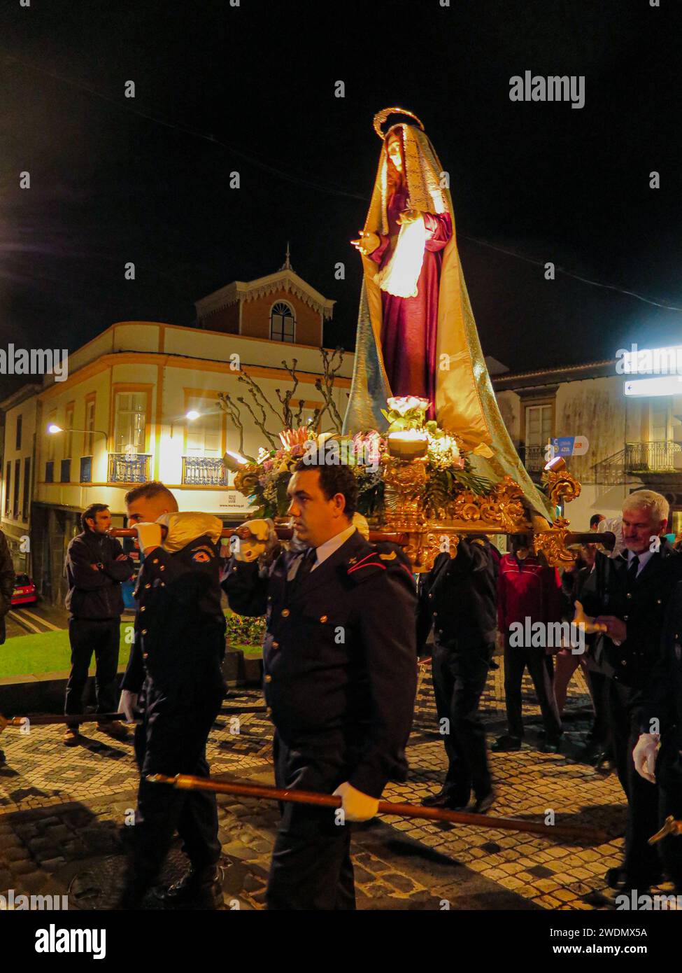 Portugal, Azores, Acores, Ponta Delgada, religious street procession ...