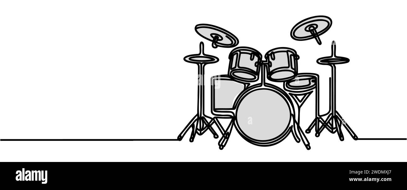 Drum set in one line. Continuous line drawing of drum set Stock Vector ...