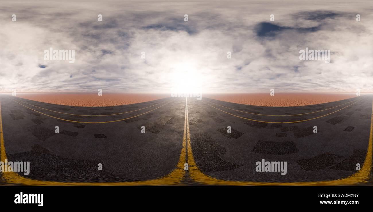 a desert road with Sky and Clouds 360 panorama vr environment map Stock ...
