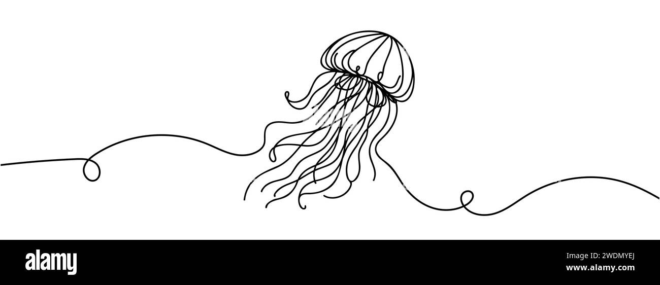 Continuous line drawing jellyfish . One line drawing design. Vector ...