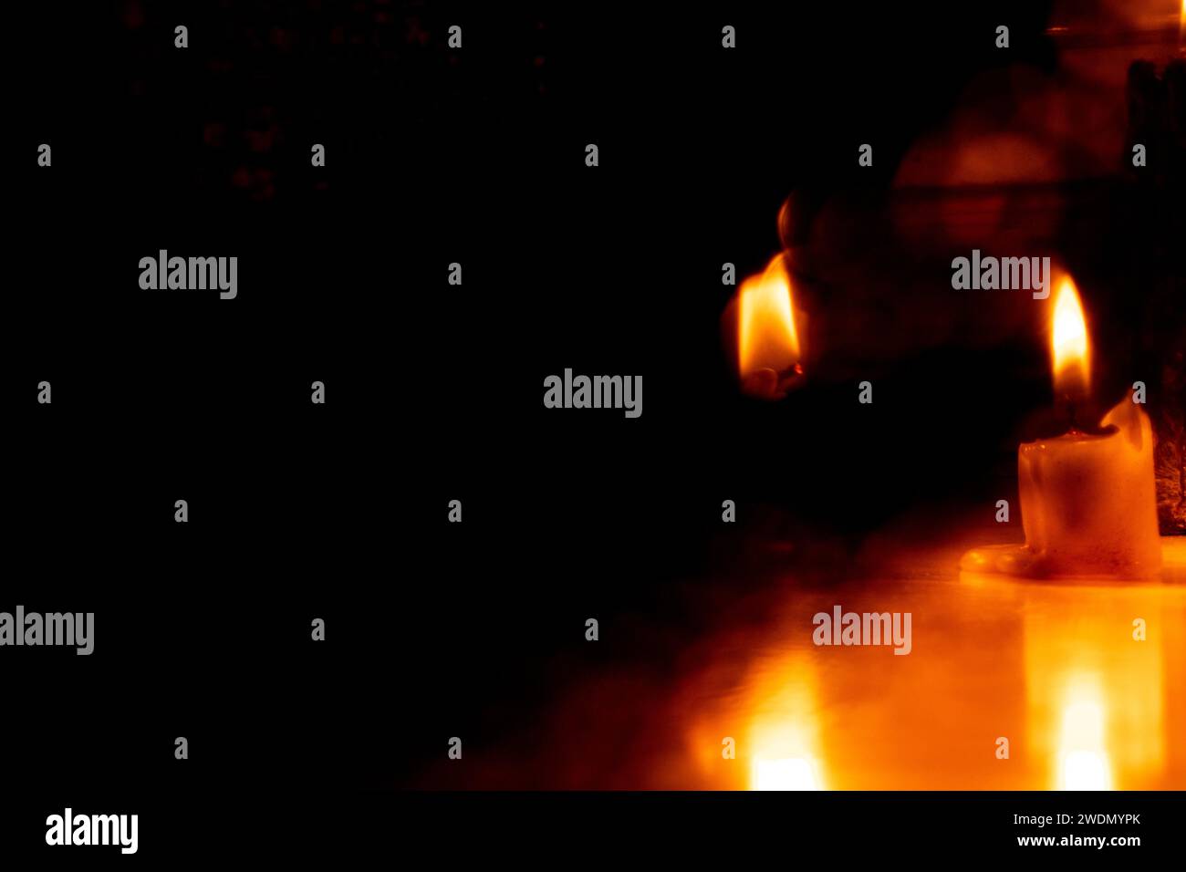 Candles in the dark on the floor in the shadows, candle flame, fire, no ...