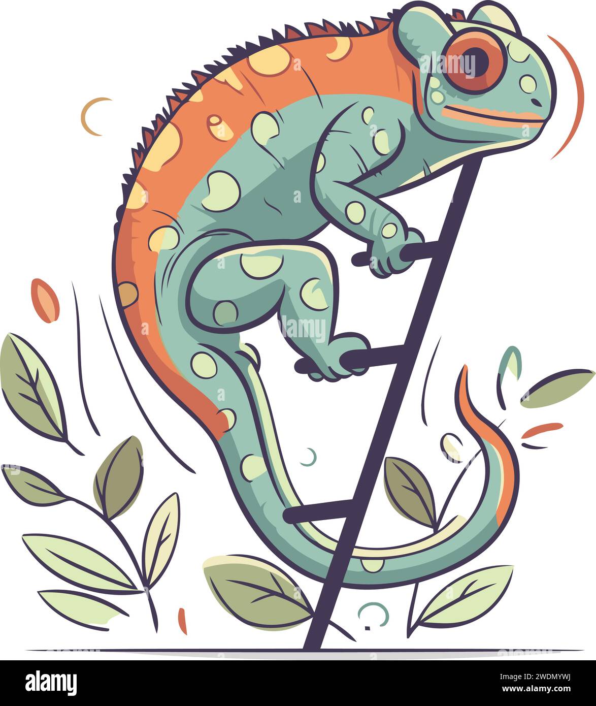 Chameleon on a ladder. Vector illustration in cartoon style Stock ...