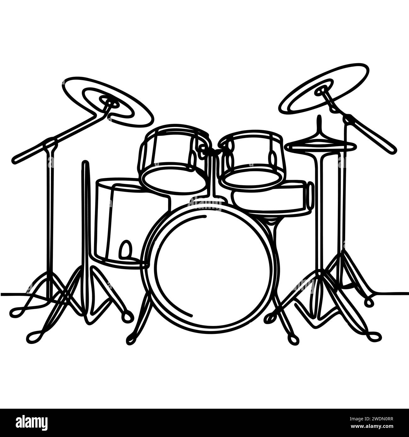 Drum set in one line. Continuous line drawing of drum set Stock Vector ...