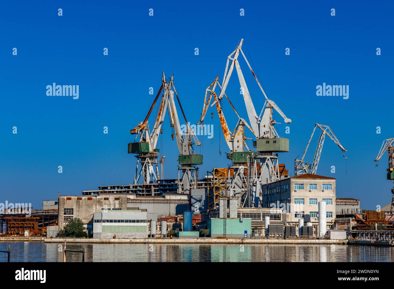 Cranes in the port of Pula in Croatia, construction and repair of ships ...