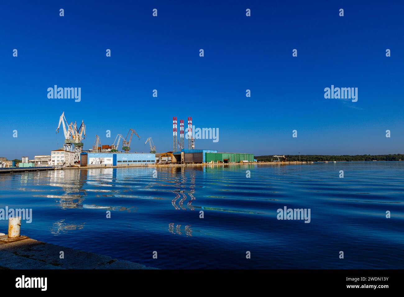 Cranes in the port of Pula in Croatia, construction and repair of ships ...