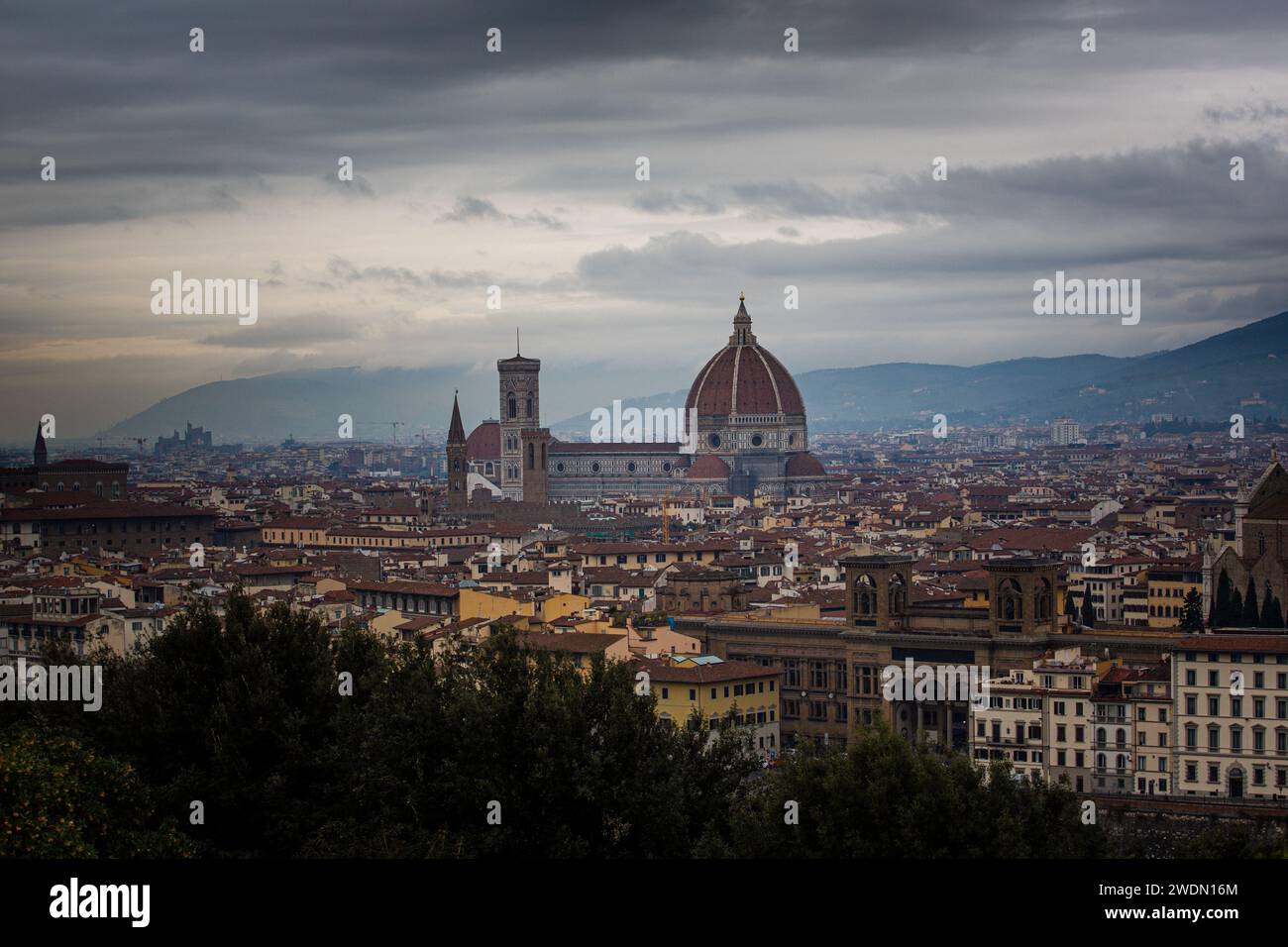 Bird's-eye view of Florence cityscape with architectural structures ...
