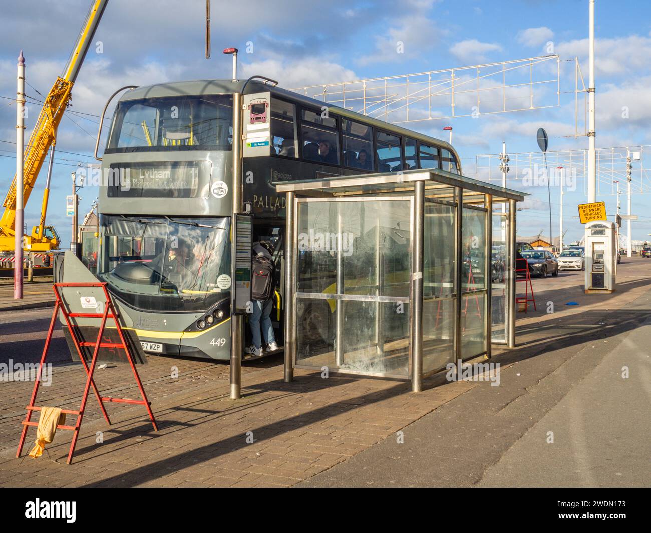 09.01.2024 Blackpool, Lancashire, UK. People boarding the bus to Lytham ...