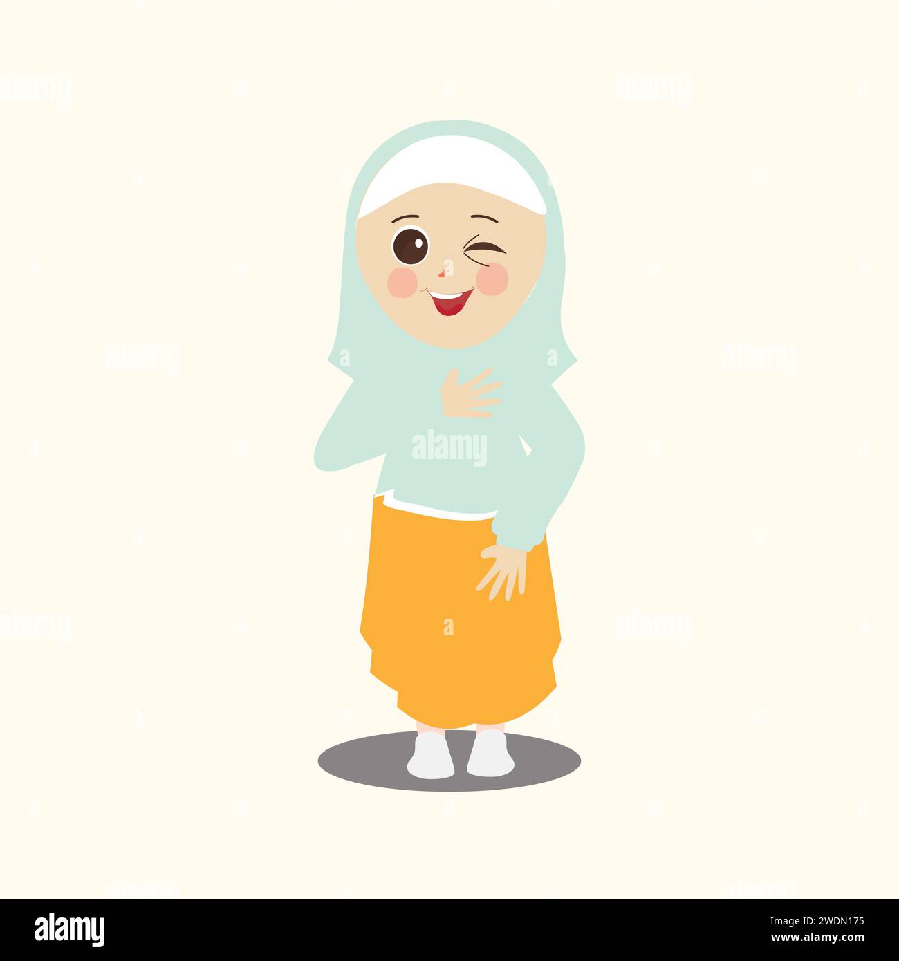 Muslim kid, little girl ramadan cartoon vector illustration. Cute ...