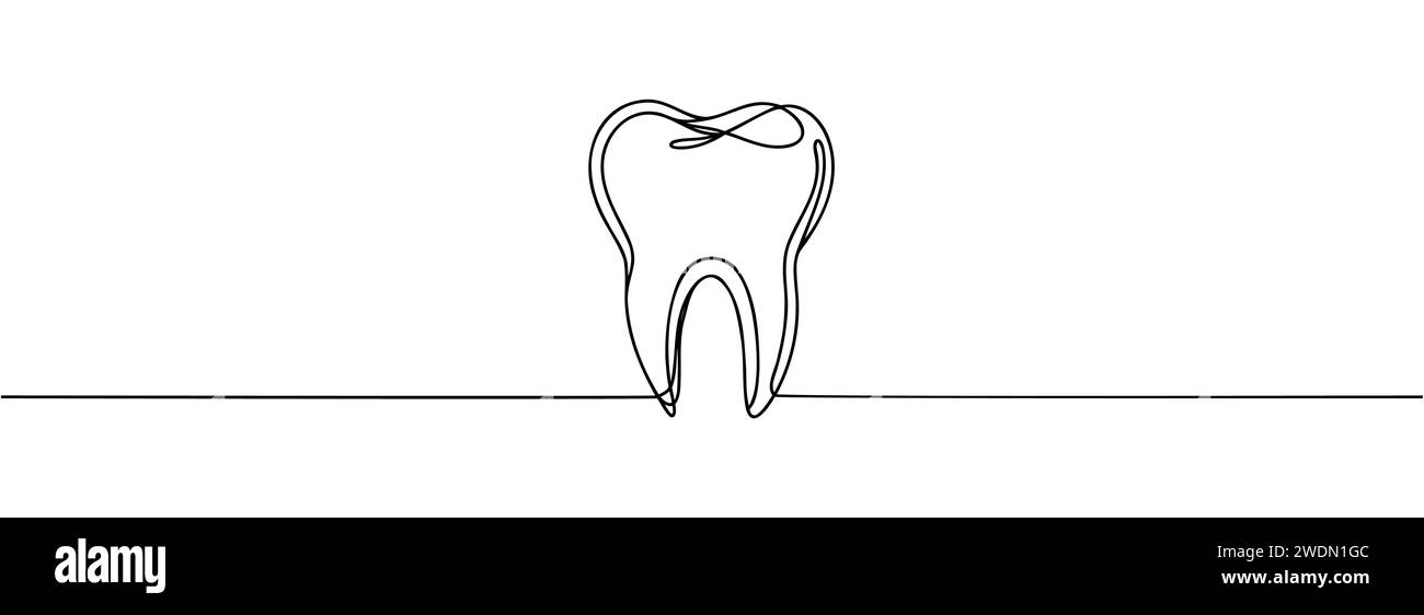 Continuous line drawing of tooth. Tooth line icon. One line drawing ...