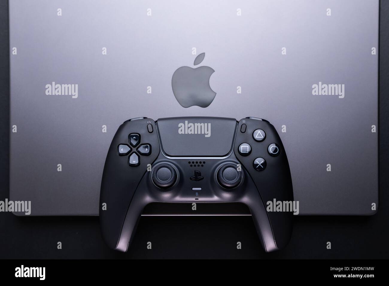 BERLIN , GERMANY - JANUARY 14 2024: Dualsense PS5 game controller ...