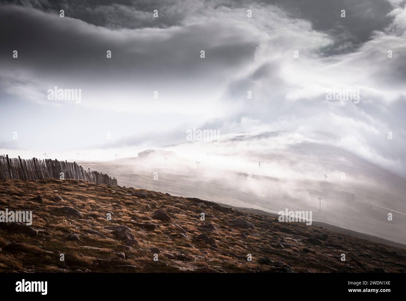 Peak of Cairngorm mountain covered in cloud in autumn. Cairngorms ...