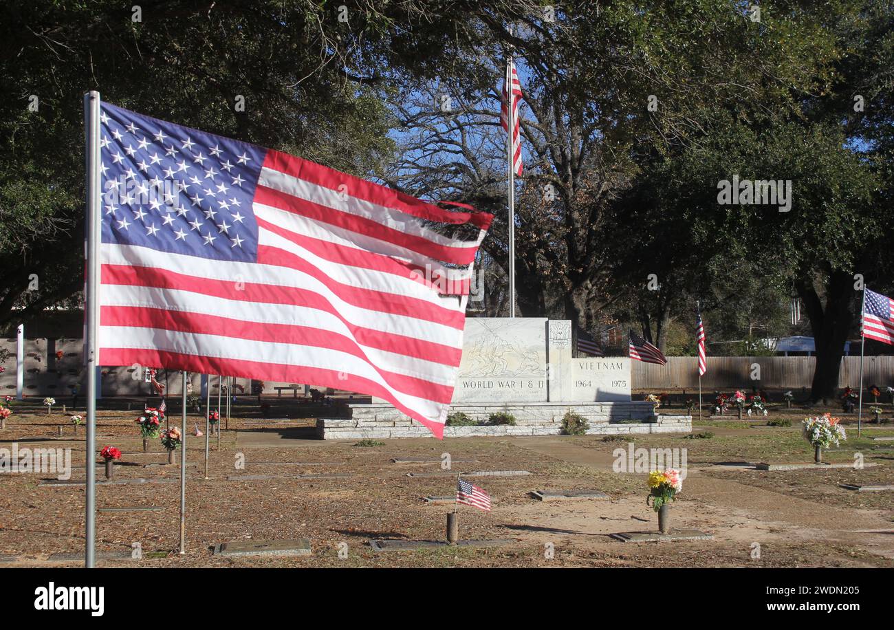 Tyler TX - December 27, 2023: War Memorial and Flags at Memorial Park ...