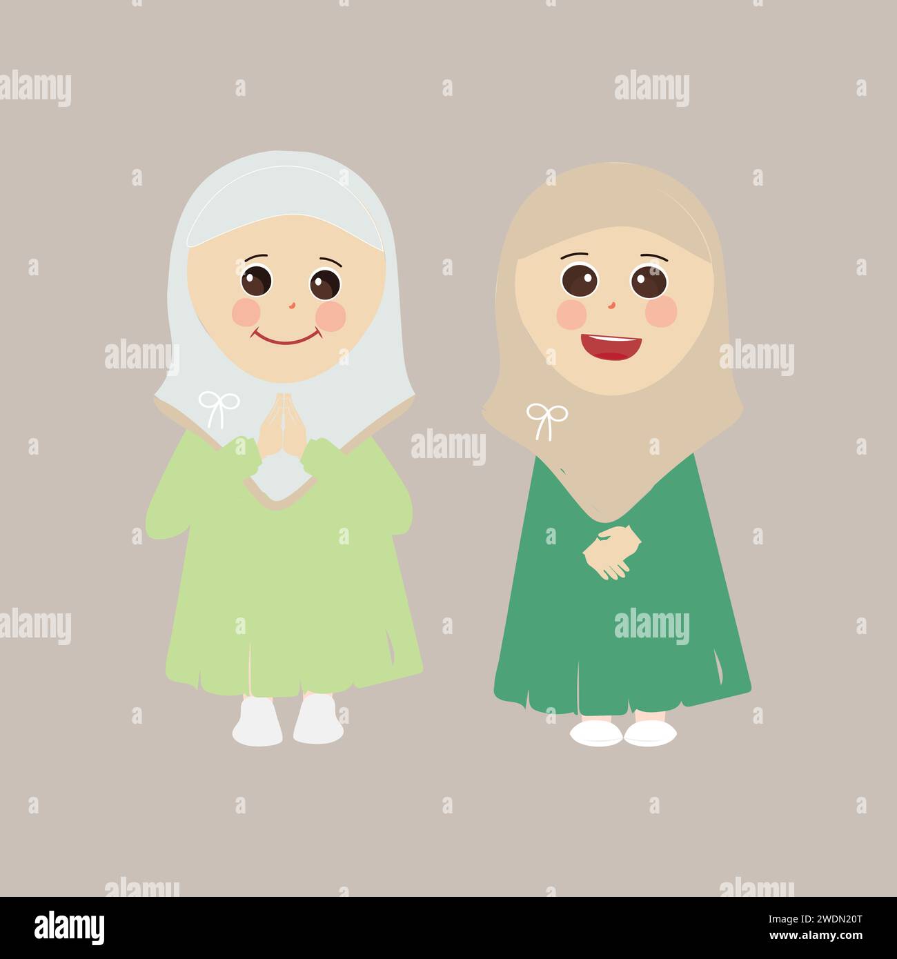 Muslim kid, little girl ramadan cartoon vector illustration. Cute ...