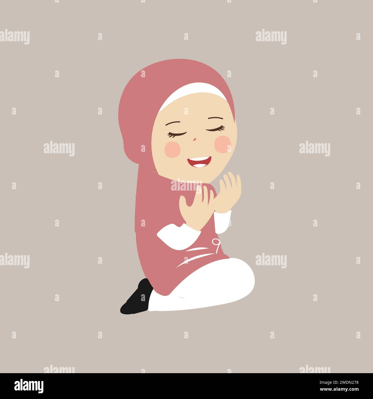 Muslim kid, little girl ramadan cartoon vector illustration. Cute ...