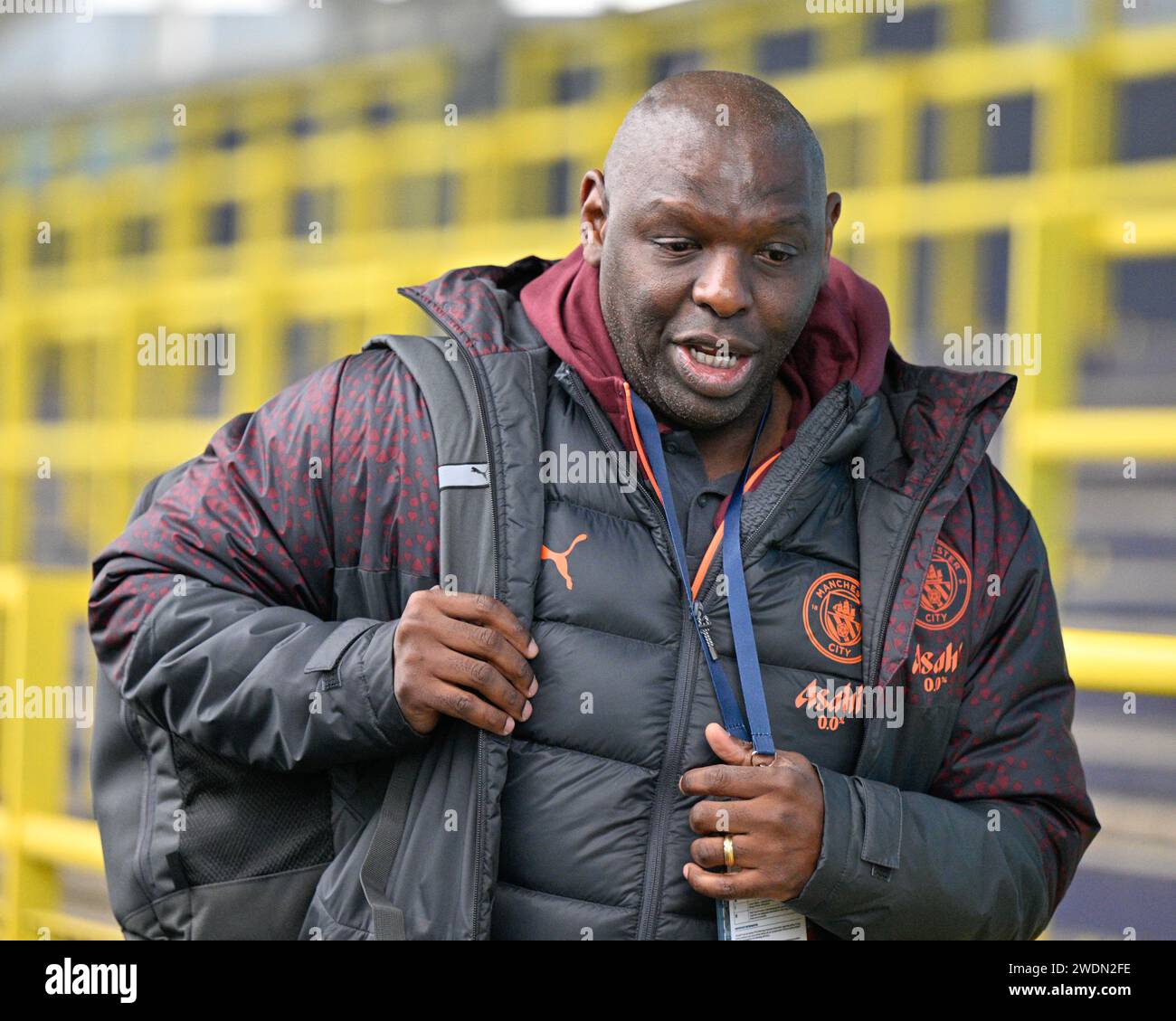 Manchester, UK. 21st Jan, 2024. Shaun Goater coach of Manchester City ...