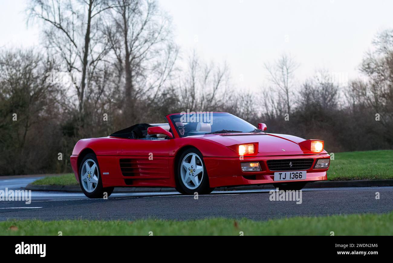 Stony Stratford,UK Jan 1st 2024. 1994 red Ferrari 348 sports car with ...