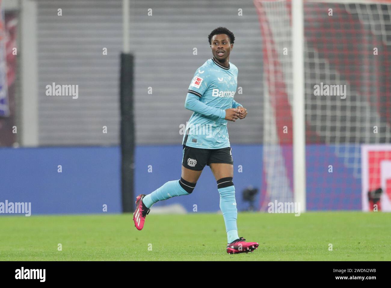 Nathan Tella of Bayer Leverkusen seen in action during Bundesliga 2023/ ...