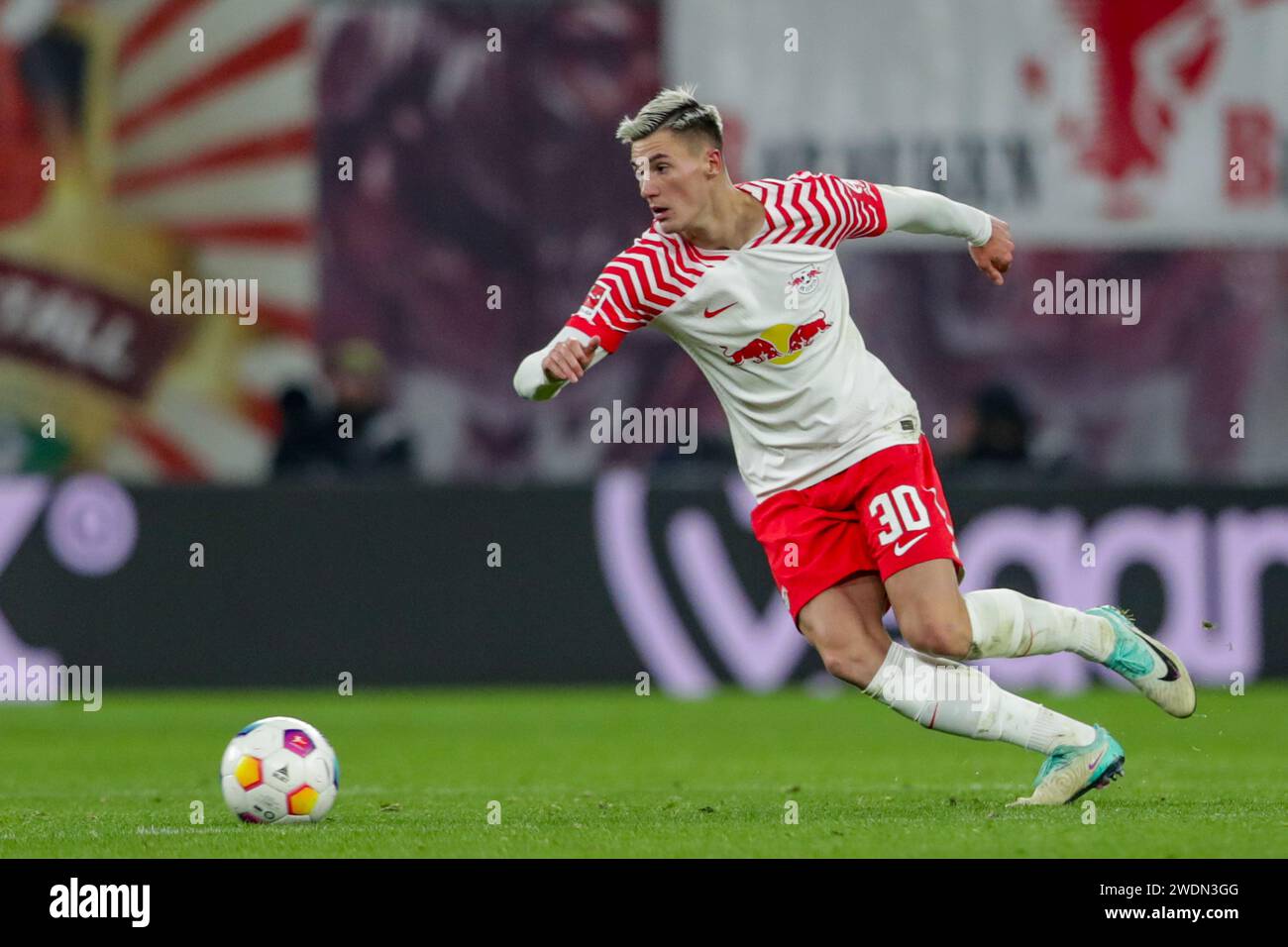Leipzig, Germany. 20th Jan, 2024. Benjamin Sesko of RB Leipzig seen in ...