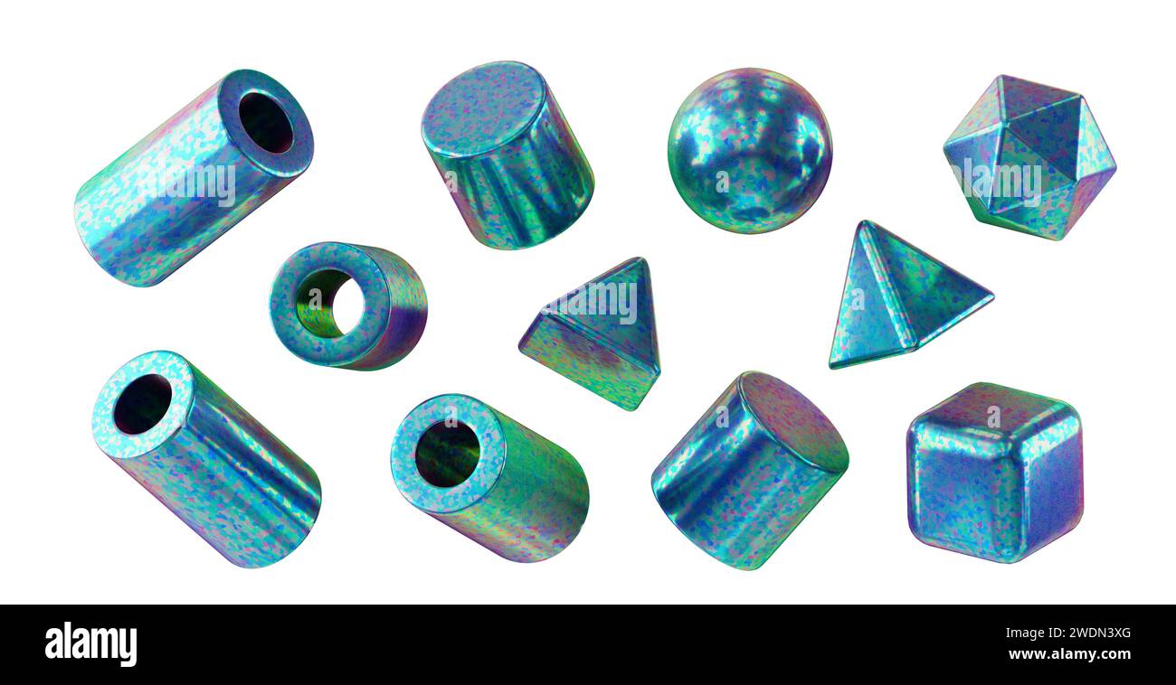 Hologram geometry shape pack set isolated on white background 3d ...