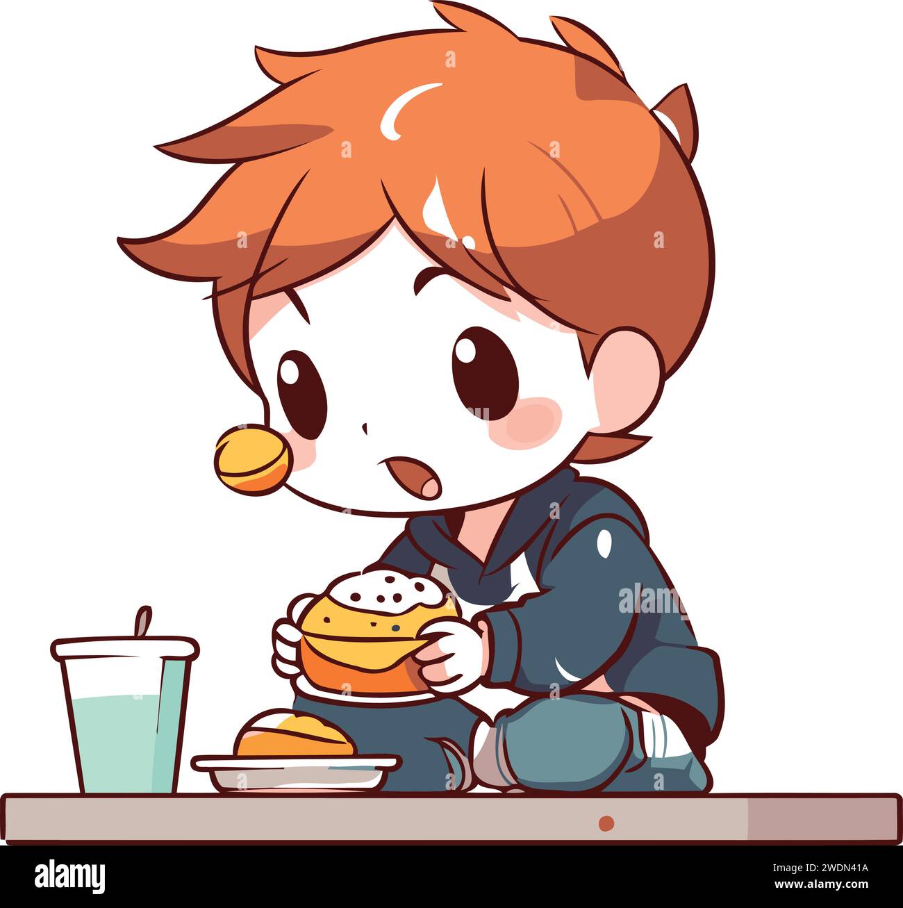 Child eating hamburger Stock Vector Images - Alamy
